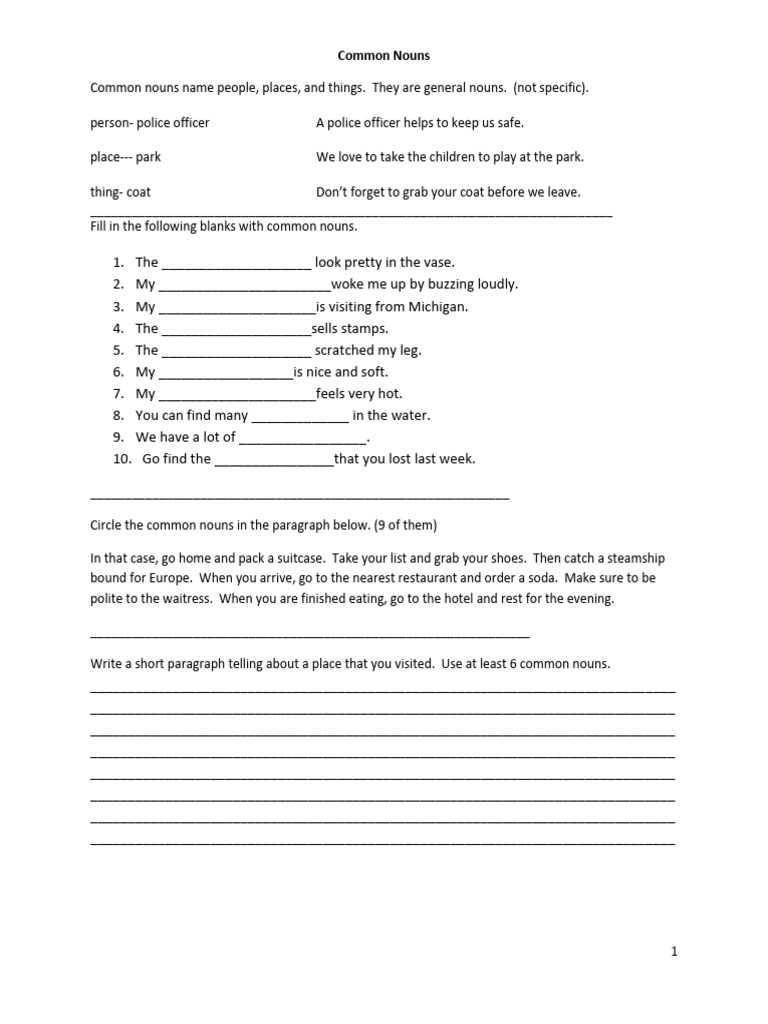 Common and Proper Nouns Worksheet | PDF | Grammatical Number | Plural
