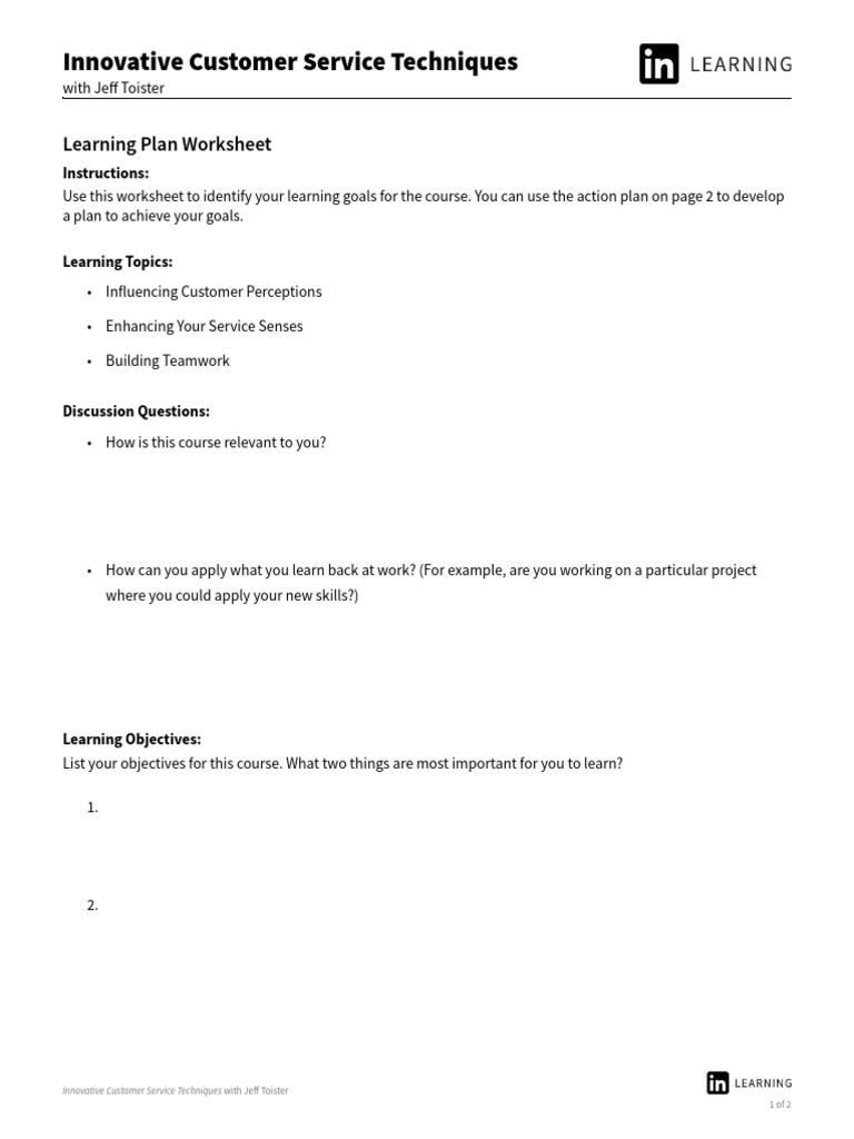 Learning Plan Worksheet | PDF