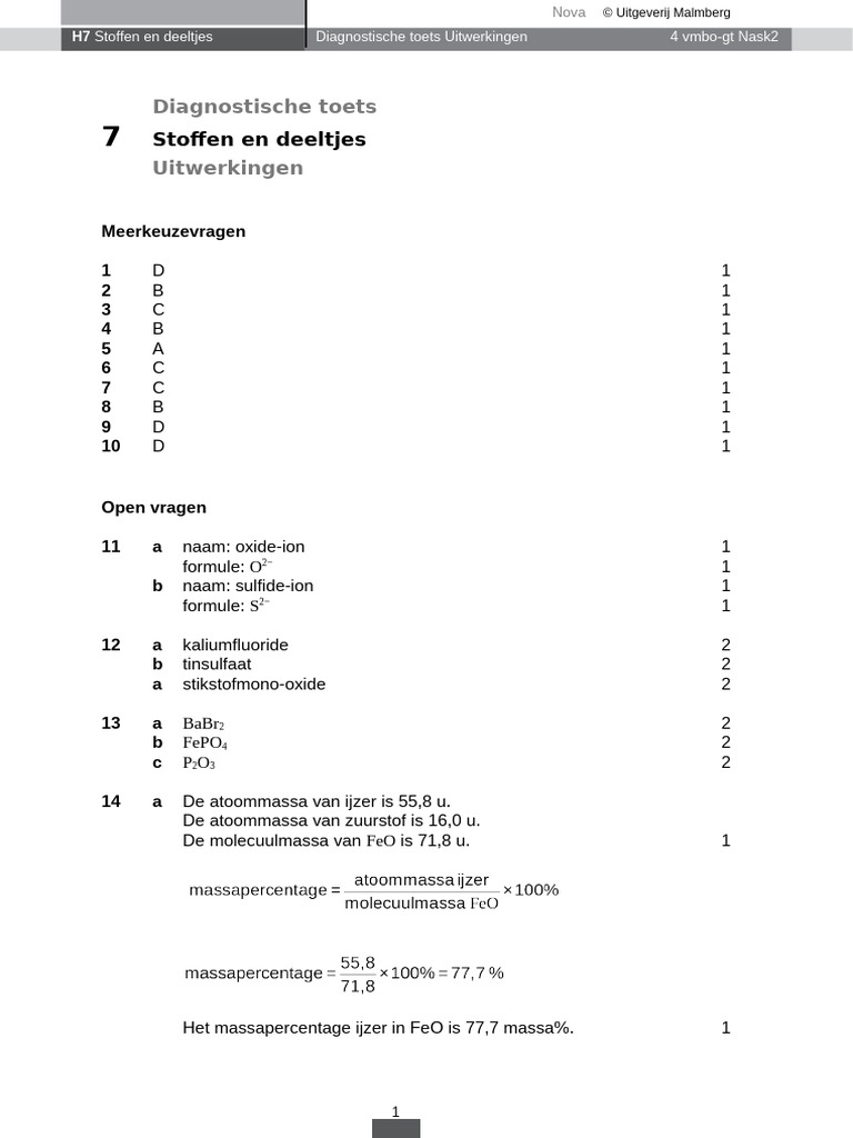Nova NaSk2 Antwoorden Oefentoets 4TL H7 Versie A | PDF
