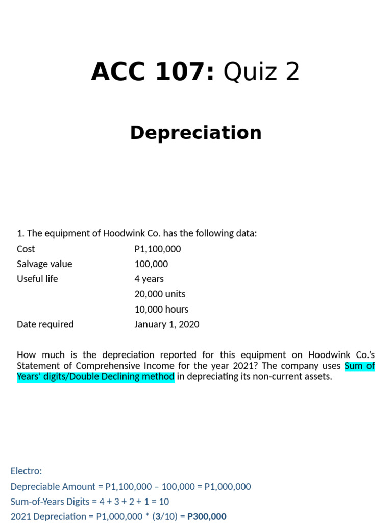 ACC 107 Quiz2.Key | PDF | Depreciation | Income Statement
