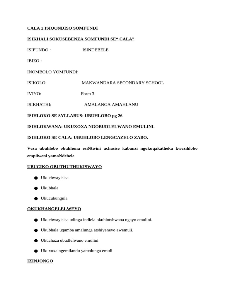Cala 2 Isiqondiso Somfundi | PDF