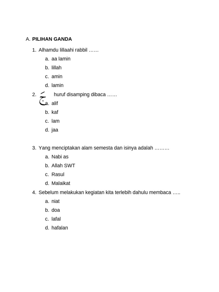 Soal PTS PAI Kelas 1 FIX PRINT | PDF