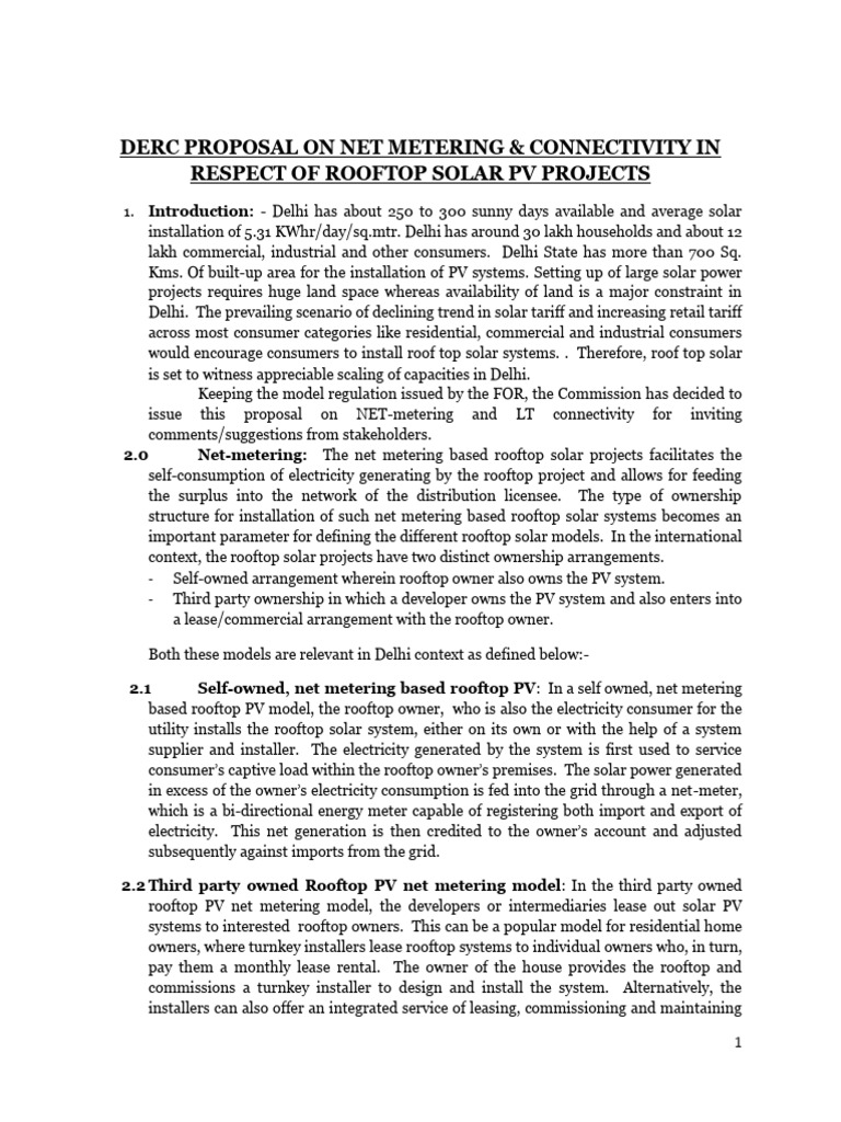 DERC Net Metering Proposal | PDF | Electrical Grid | Power Inverter