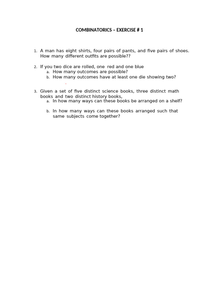 Combinatorics Exercise 1 Pdf