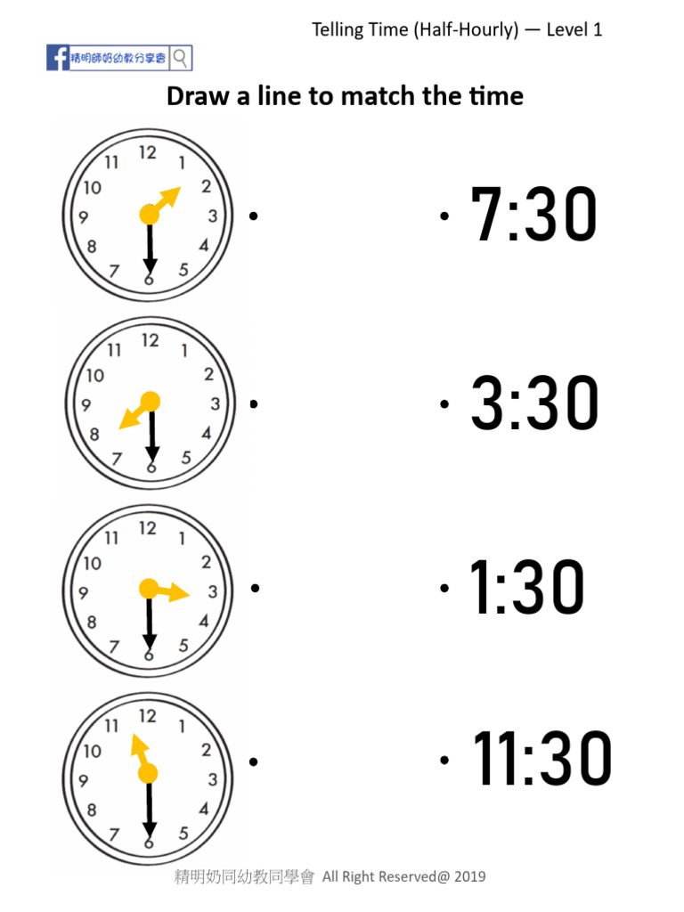 Telling Time (Half-Hourly) - Level 1 | PDF