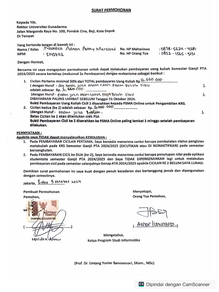 Pembayaran Cicil PTA 2024-2025 | PDF