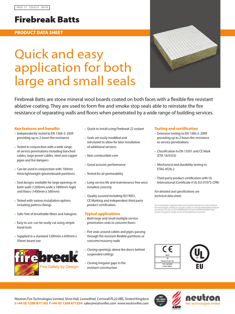 Firebreak Batts PDS - 06.18 | PDF | Wall | Building Engineering