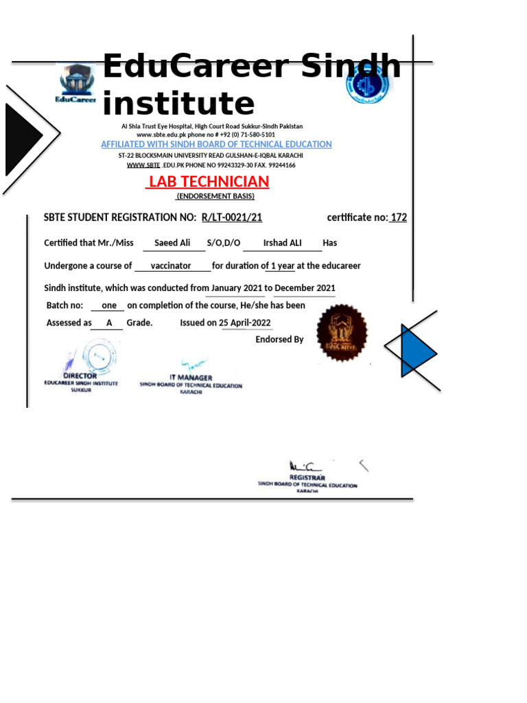 Lab Technician Certification 2021 | PDF
