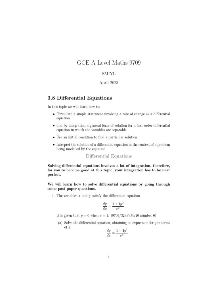 A Level Maths: Differential Equations Guide | PDF | Equations | Integral
