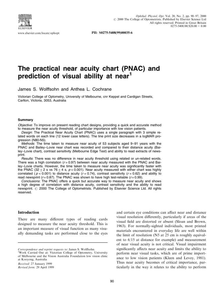 The Practical Near Acuity Chart PNAC and | PDF | Computers