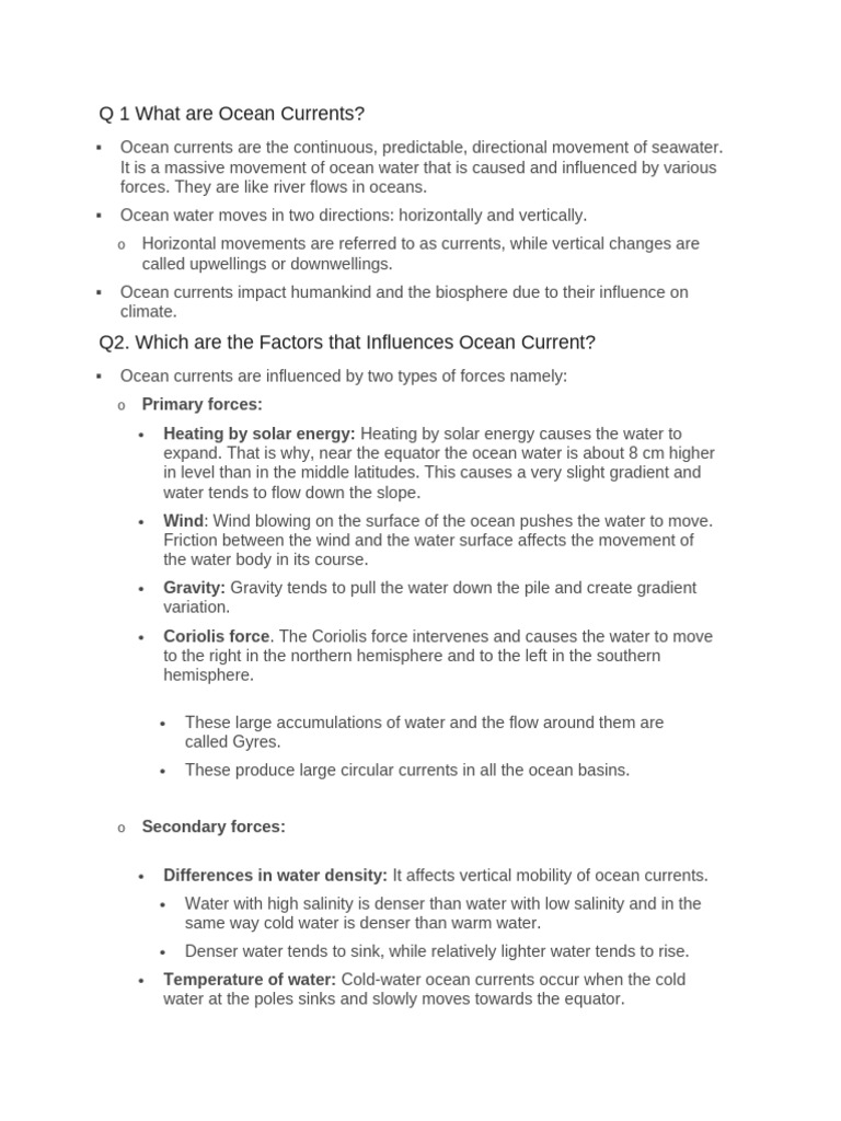 ES notes UNIT 3 Ocean currents & unit 4 met reporting system | PDF ...