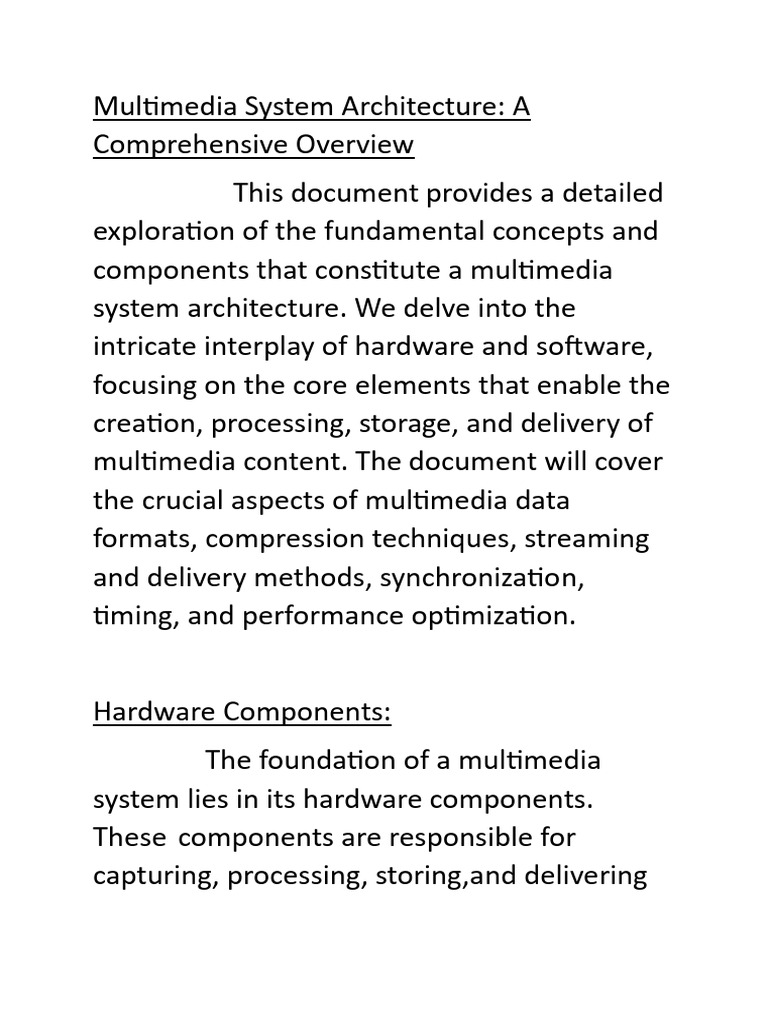 Multimedia System Architecture & Evolving Technologies For Multimedia1-1 | PDF | Data ...