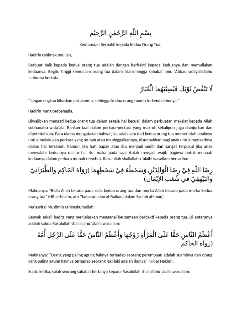 Berbakti Kepada Orang Tua | PDF