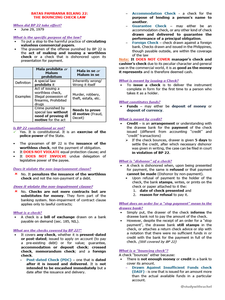 Bouncing Check Law Overview in the Philippines | PDF | Cheque | Payments