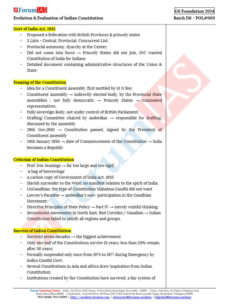 Polity 5 D6 Evaluation of Indian Constitution | PDF | Constitution | Statutory Law