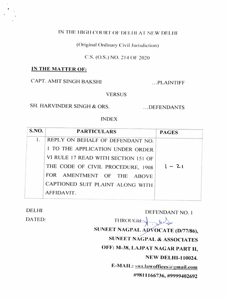 Reply of Order 6 Rule 17 Application in High Court | PDF | Lawsuit ...