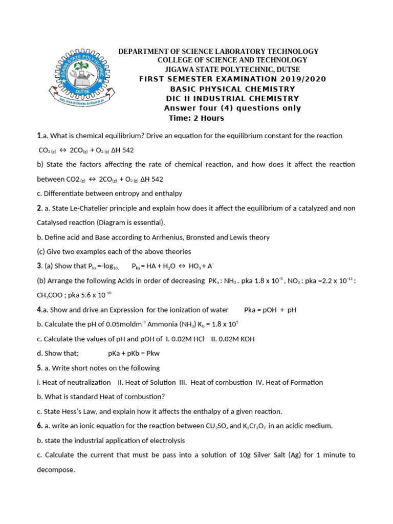 BASIC PHYSICAL CHEM II 2020 | PDF