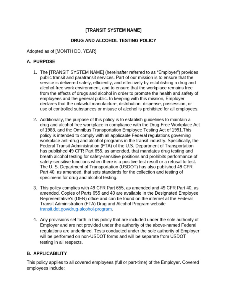 Drug Alcohol Testing Policy Template Return To Duty | PDF | Heroin | Opioid