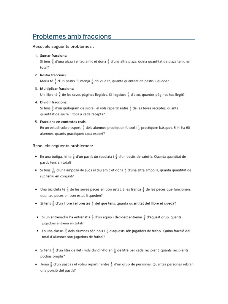 Problemes Amb Fraccions | PDF