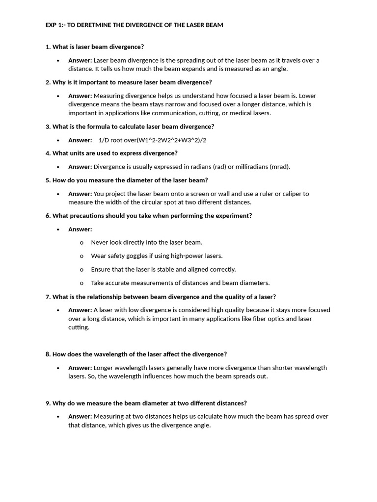 Phy Exp 1 (Practical) Divergence | PDF | Diffraction | Wavelength