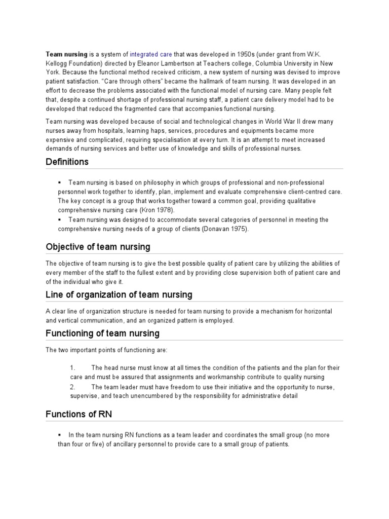 Team Nursing | PDF | Service Industries | Health Sciences