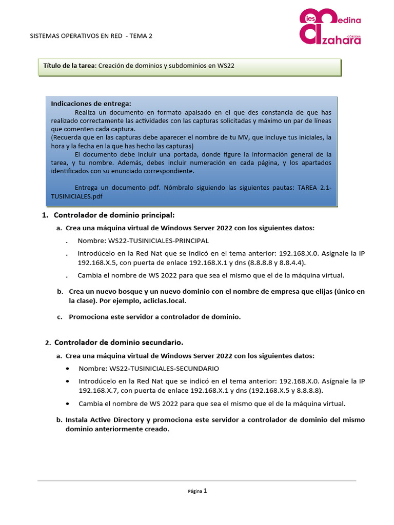 Tarea2.1-Creación de Dominios y Subdominios en WS22 (VirtualBox) | PDF | sistema de nombres de ...