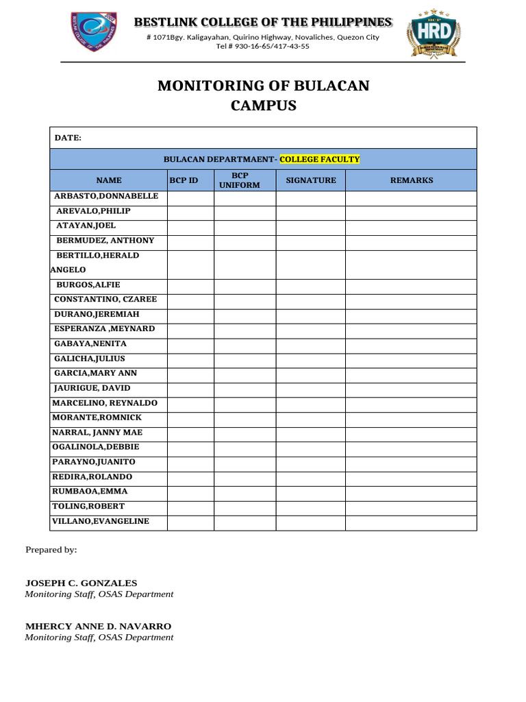 Monitoring Uniform-Bulacan-Campus-2024 | PDF