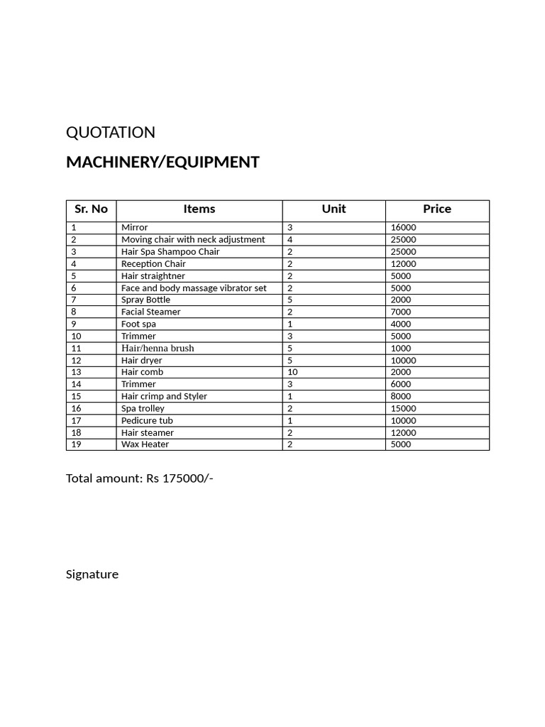 Beauty Parlour Equipment Quotation | PDF | Home & Garden