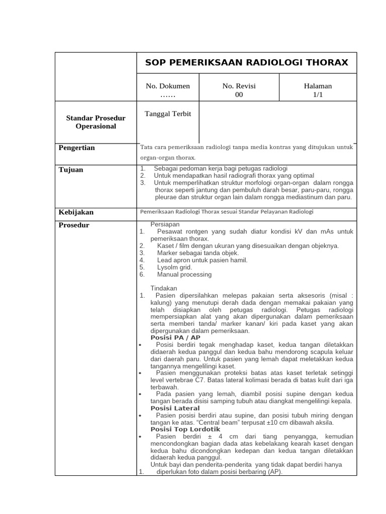 Spo Pemeriksaan Radiologi Thorax | PDF