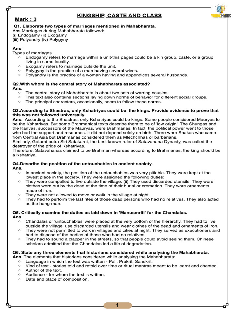 Kinship Caste and Class 12 | PDF