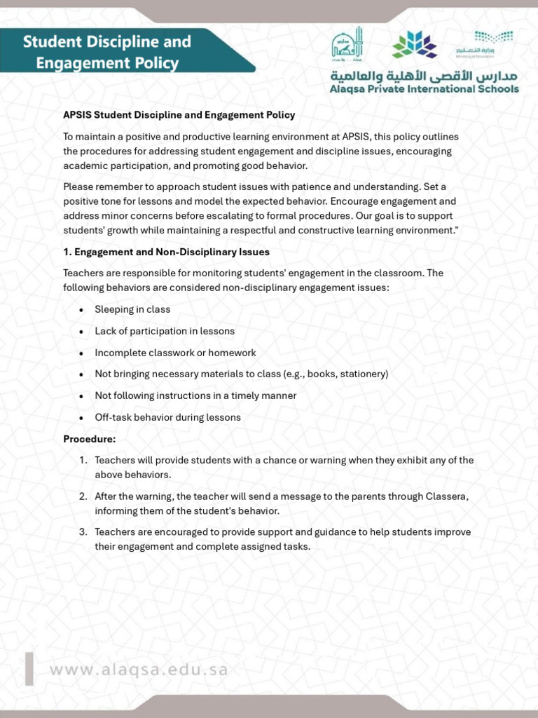 APSIS Student Discipline and Engagement Policy | PDF | Teachers ...