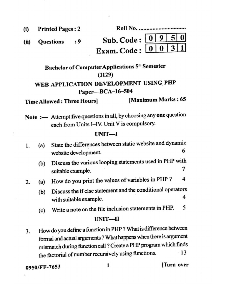 BCA - 5th Sem - Web Application Development Using PHP - BCA-16-504 ...