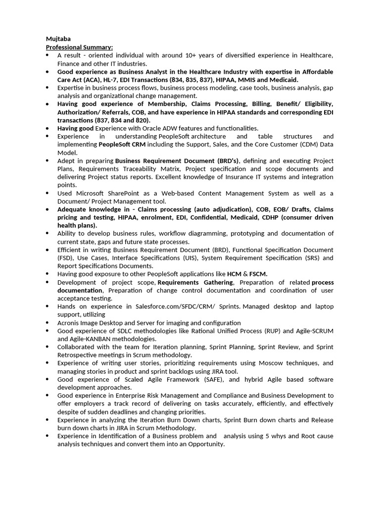 Mujtaba Sr Business System Analyst Pdf Software Testing Software Development Process 3818