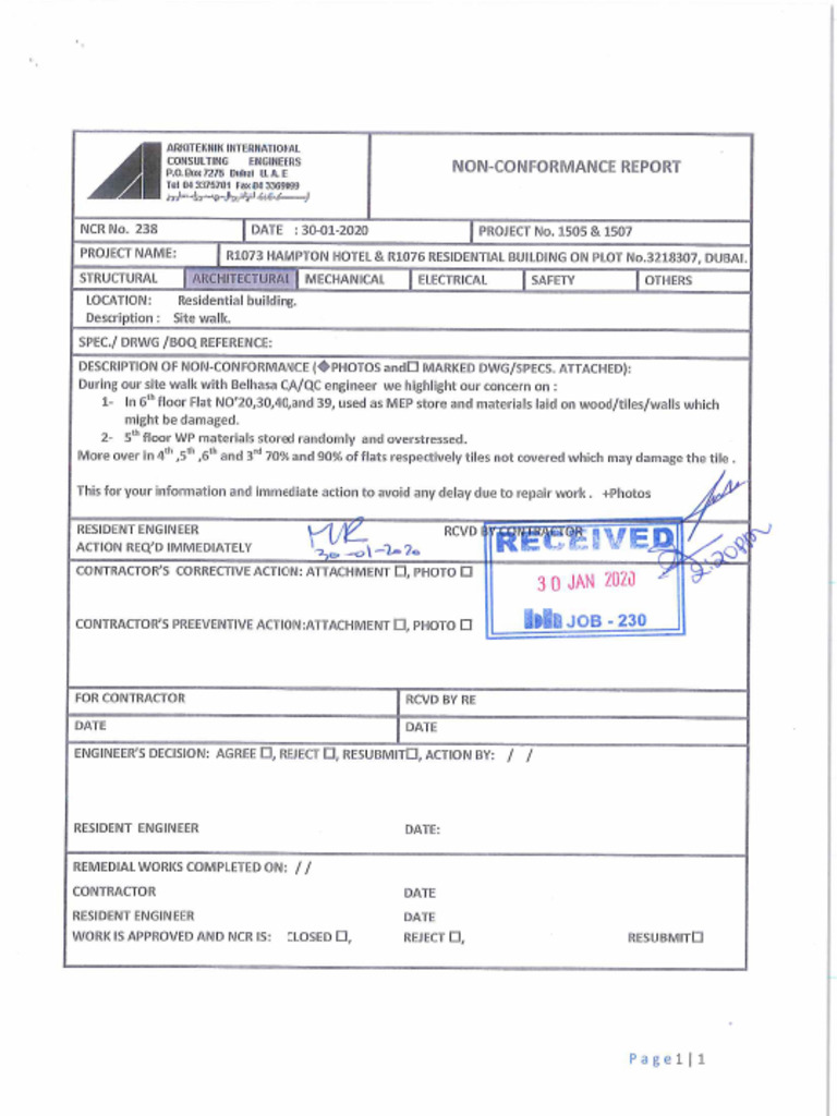 238.NCR - Site Walk - 30.01.2020 | PDF