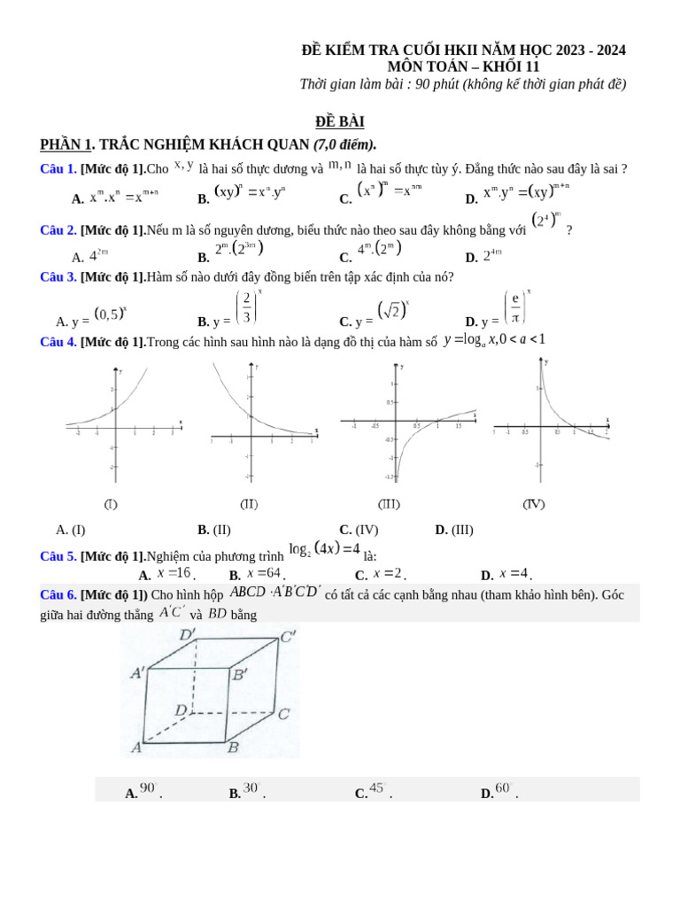 ĐỀ KIỂM TRA CUỐI HKII NĂM HỌC 2024 | PDF
