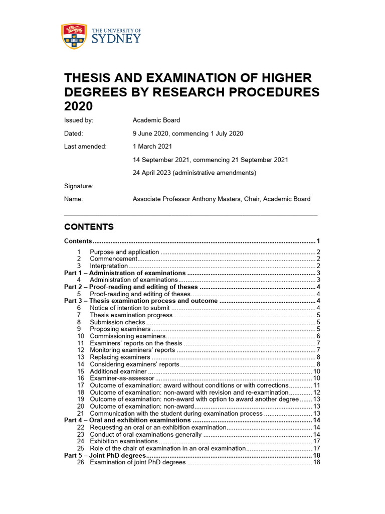 Thesis and Examination 2020 | PDF | Thesis