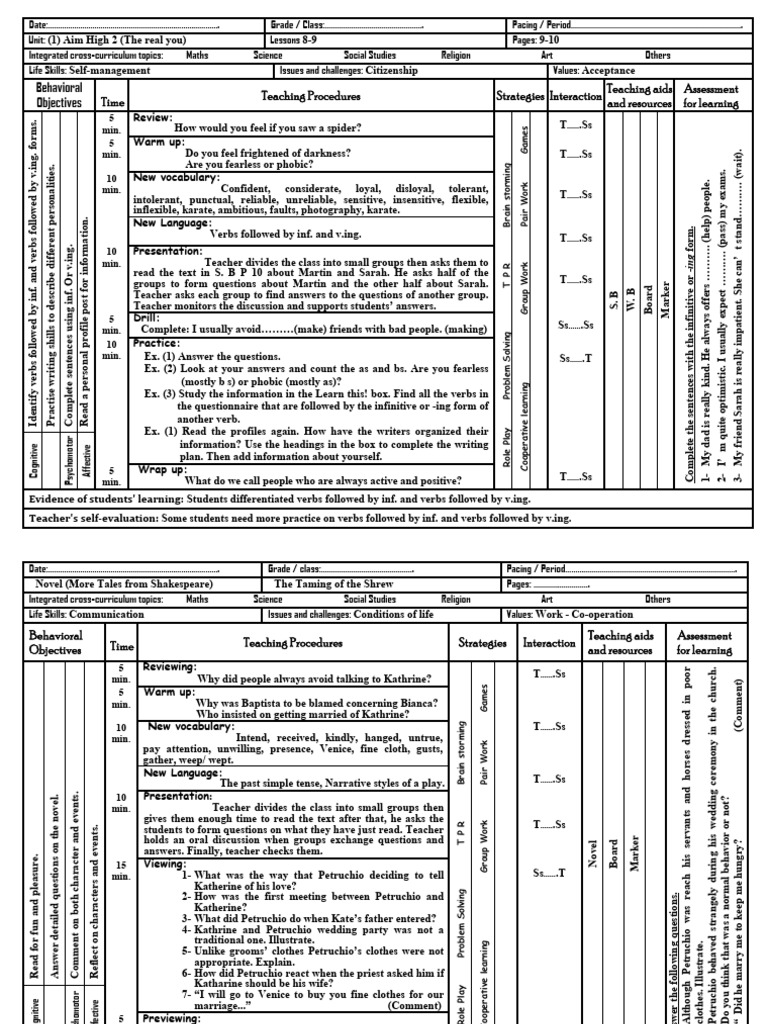 Lesson2024 Plann (2) 1st | PDF | Learning | Cognition