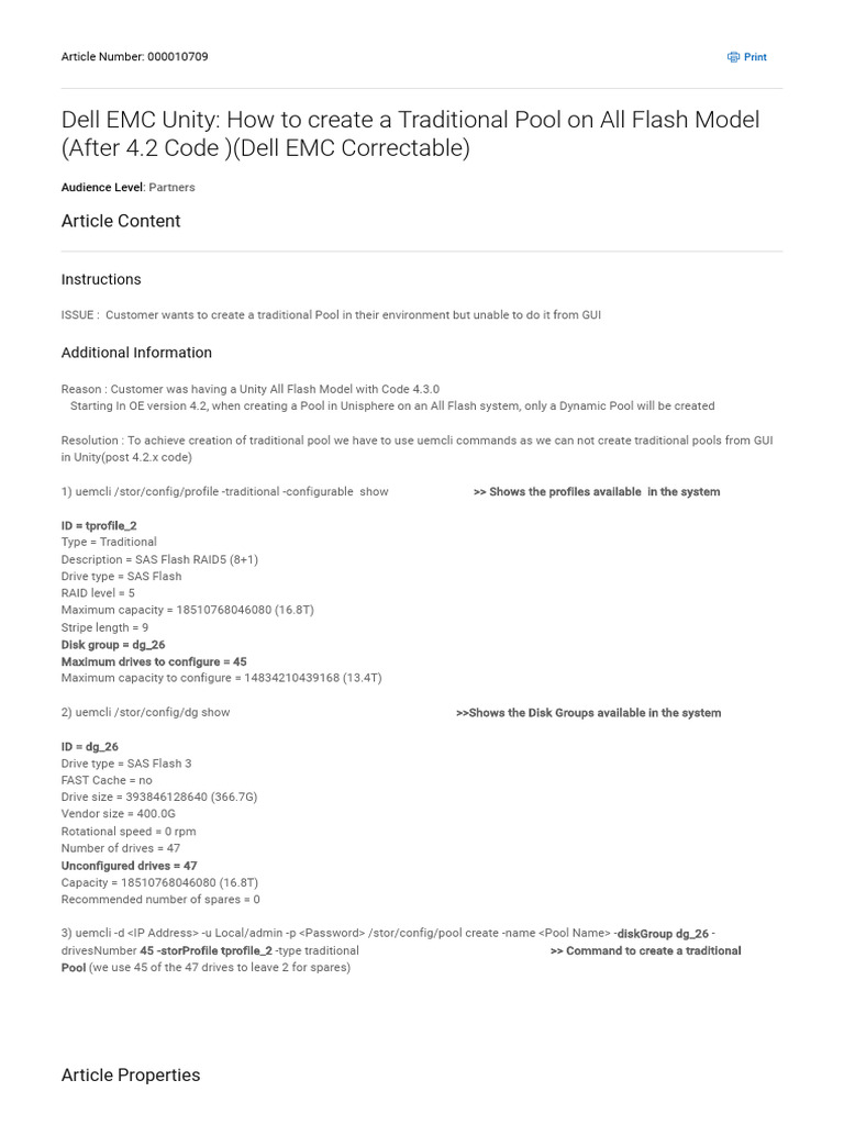 Dell Emc Unity How To Create A Traditional Pool On All Flash Model After 42 Code Dell Emc