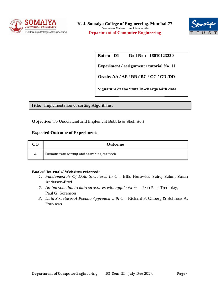 EXP 11-Sorting | PDF | Software Engineering | Computer Science