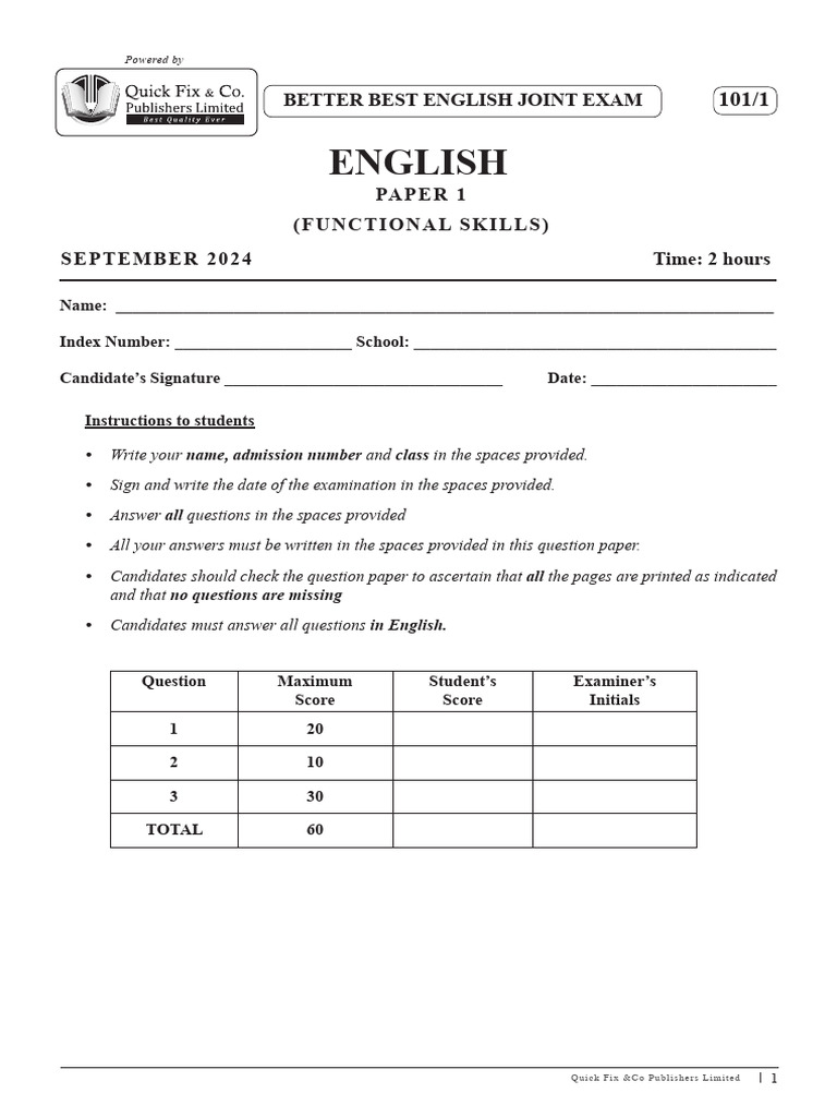 Better Best-English Paper 1 Exam | PDF | Learning