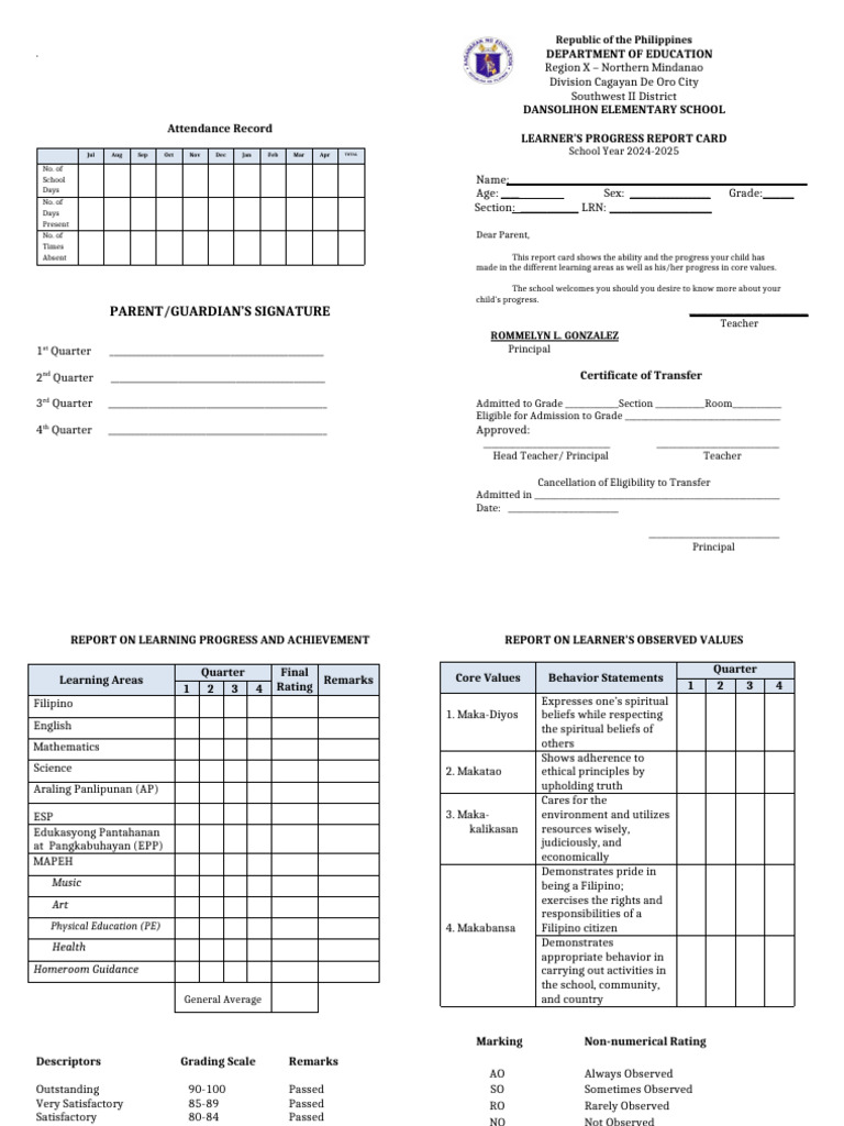 Grade 5 Matatag Report Card 2024-2025 | PDF