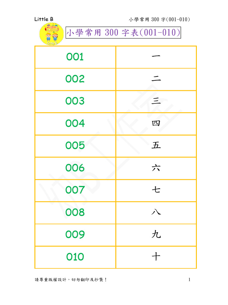小學常用300字(001-010) | PDF