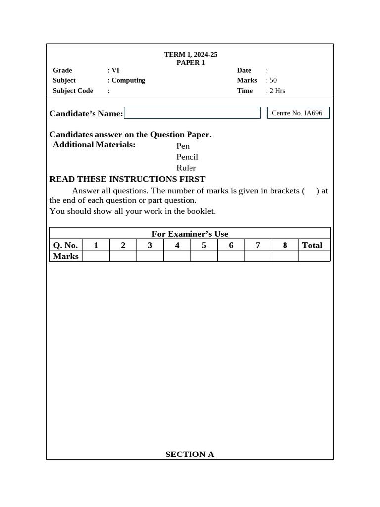 Grade 6 Term 1 Computing QP Final | PDF | Input/Output | Web Page