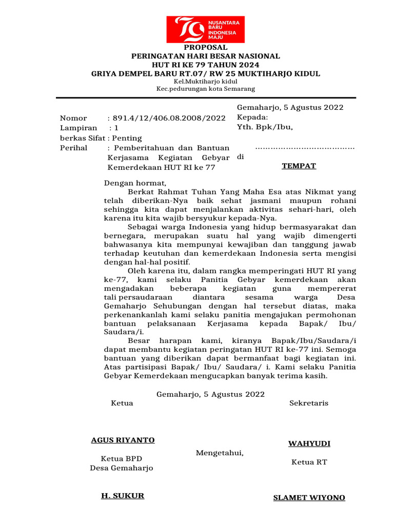 Proposal Peringatan HUT RI ke-77 2022 | PDF