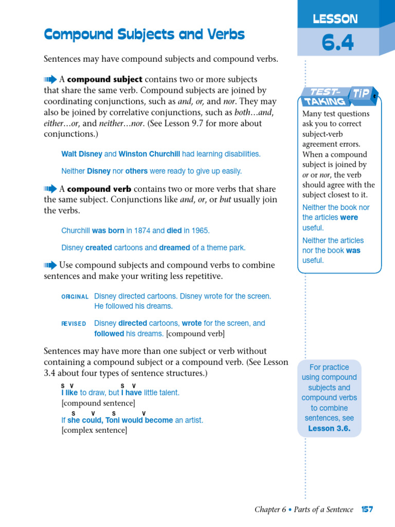 8.6.4 Compound Subjects and Verbs | PDF | Subject (Grammar) | Syntax