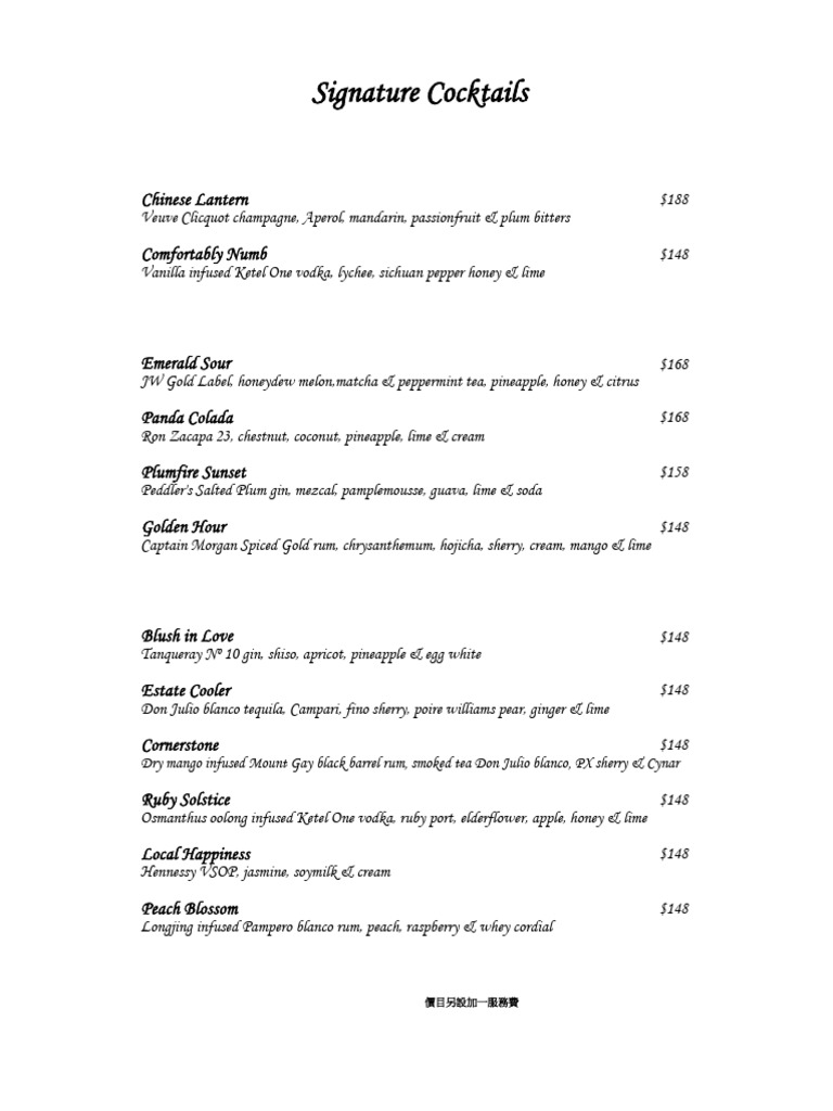 Signature Cocktails Menu at Hutong | PDF | Edible Fruits