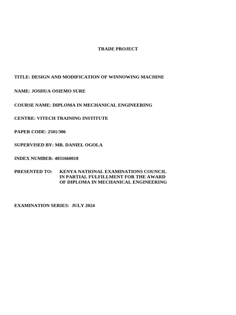 JOSHUA OSIEMO Trade Project-1 | PDF | Axle | Maize