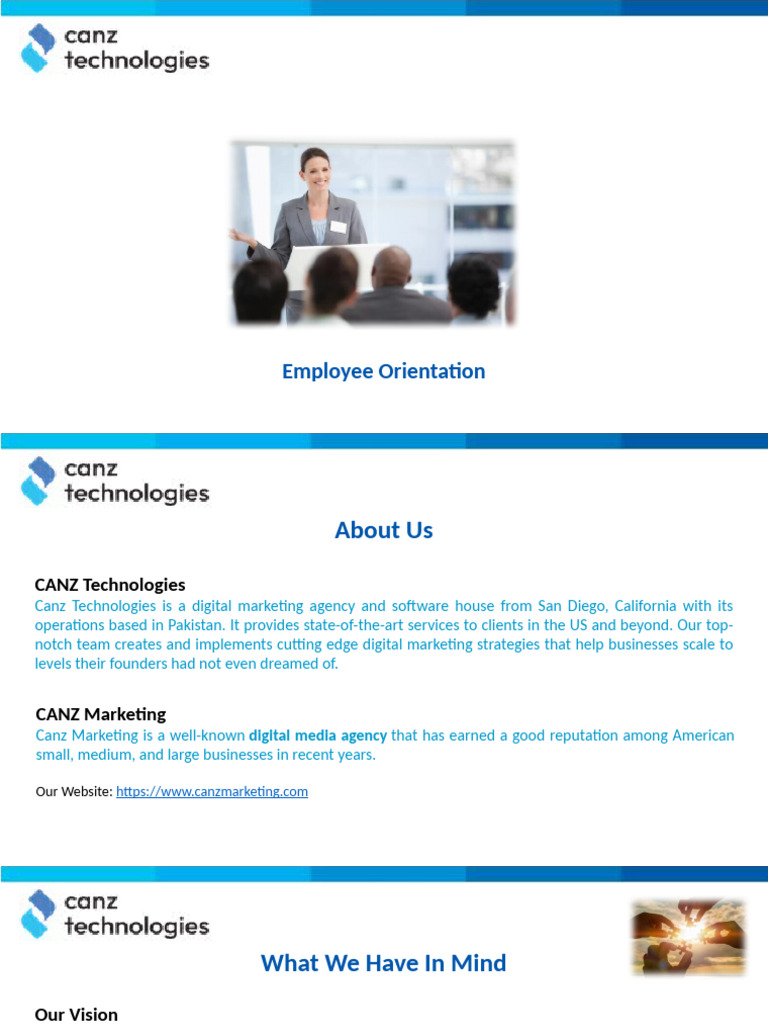 CANZ Technologies Employee Orientation Guide | PDF | Employment | Salary