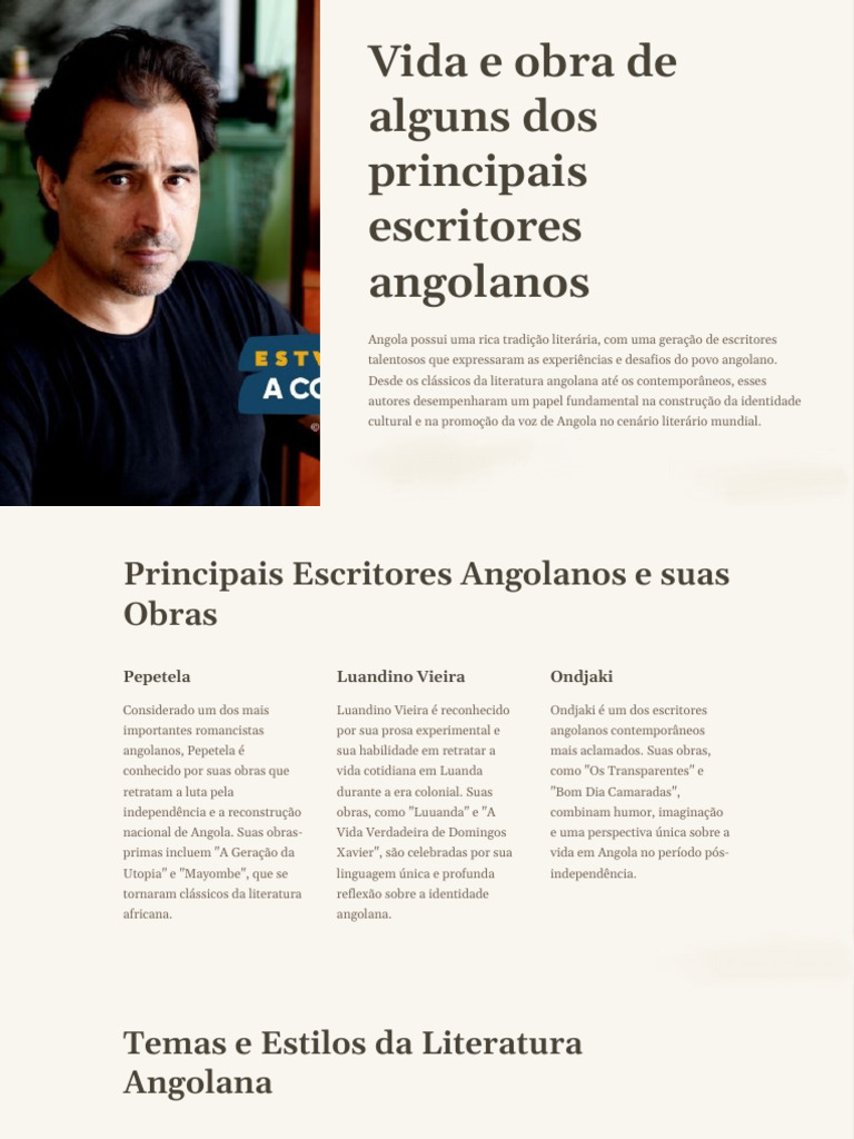 Vida e Obra de Alguns Dos Principais Escritores Angolanos | PDF ...