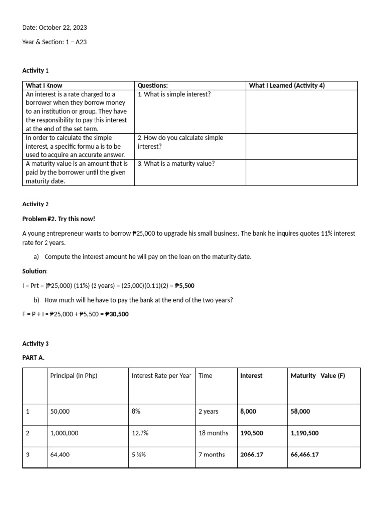 BSN A23 Mat Sas 15 | PDF | Interest | Loans
